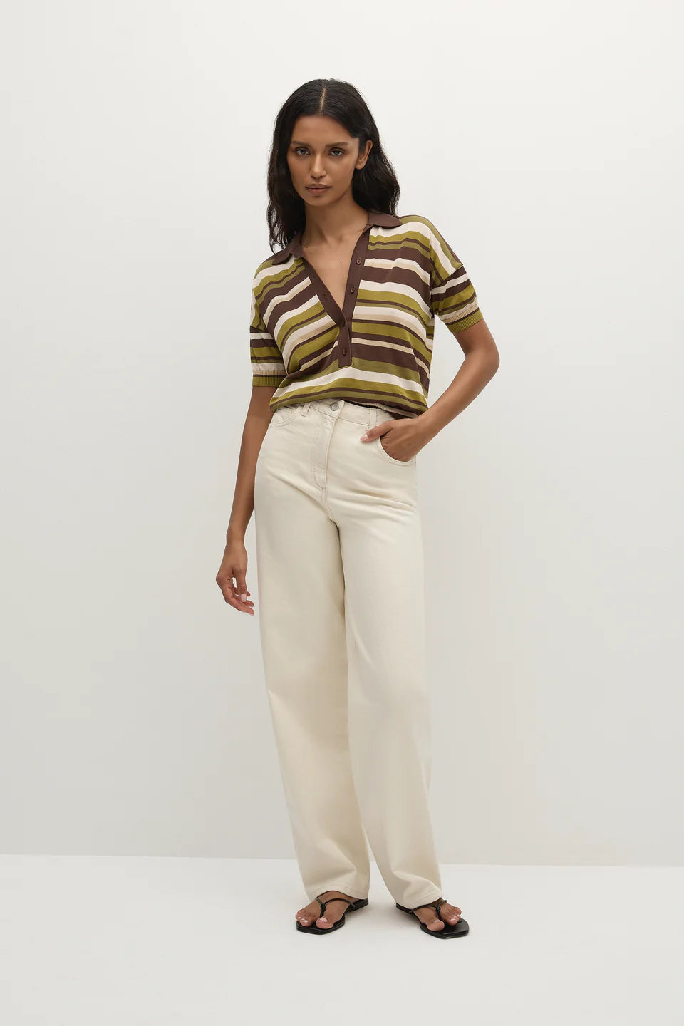 Faithfull The Brand Sable Polo Shirt Espresso Stripe - Laneway Boutique