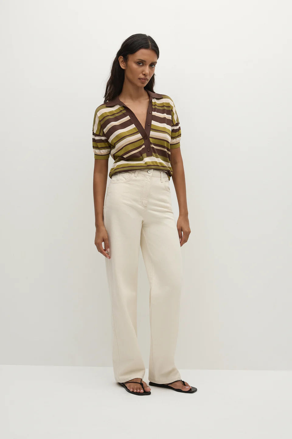 Faithfull The Brand Sable Polo Shirt Espresso Stripe - Laneway Boutique